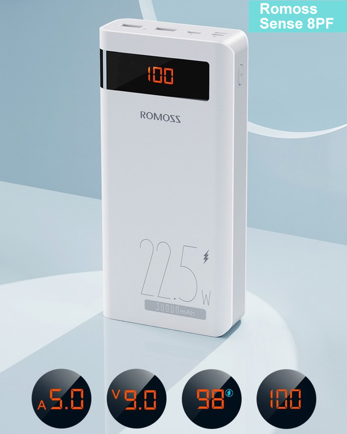 ֎Pin Sạc Dự Phòng Romoss Sense 8PF 30000mAh QC3.0+PD 22.5W